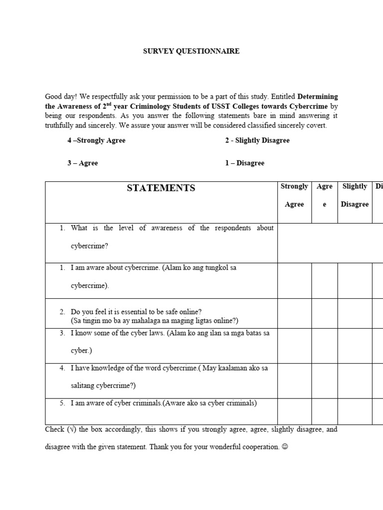 Survey Questionnaires 0.1 | PDF | Crimes | Crime & Violence