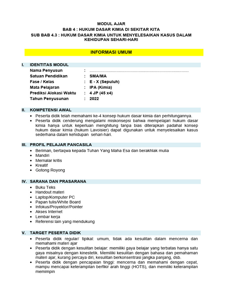 Sub Bab 4.3 - Hukum Dasar Kimia Dalam Kehidupan Sehari-Hari | PDF