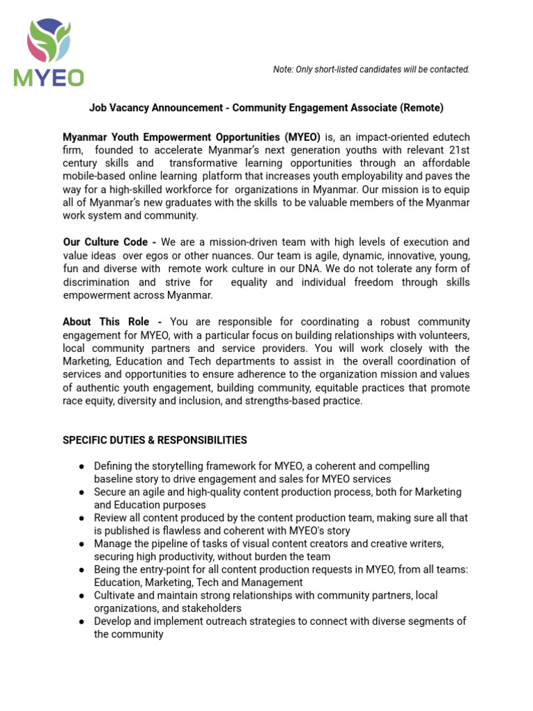 2023 Community Engagement Associate | PDF | Community | Communication
