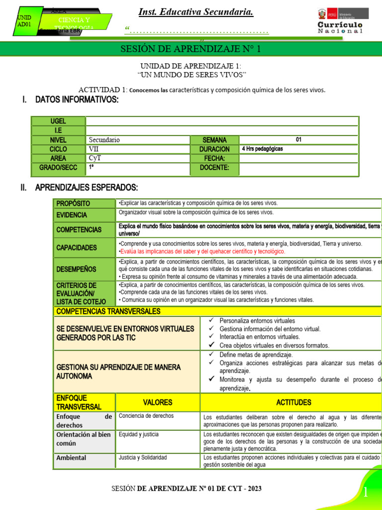 1º Ses-Act 1-Cyt U1 | PDF | Aprendizaje | Maestros