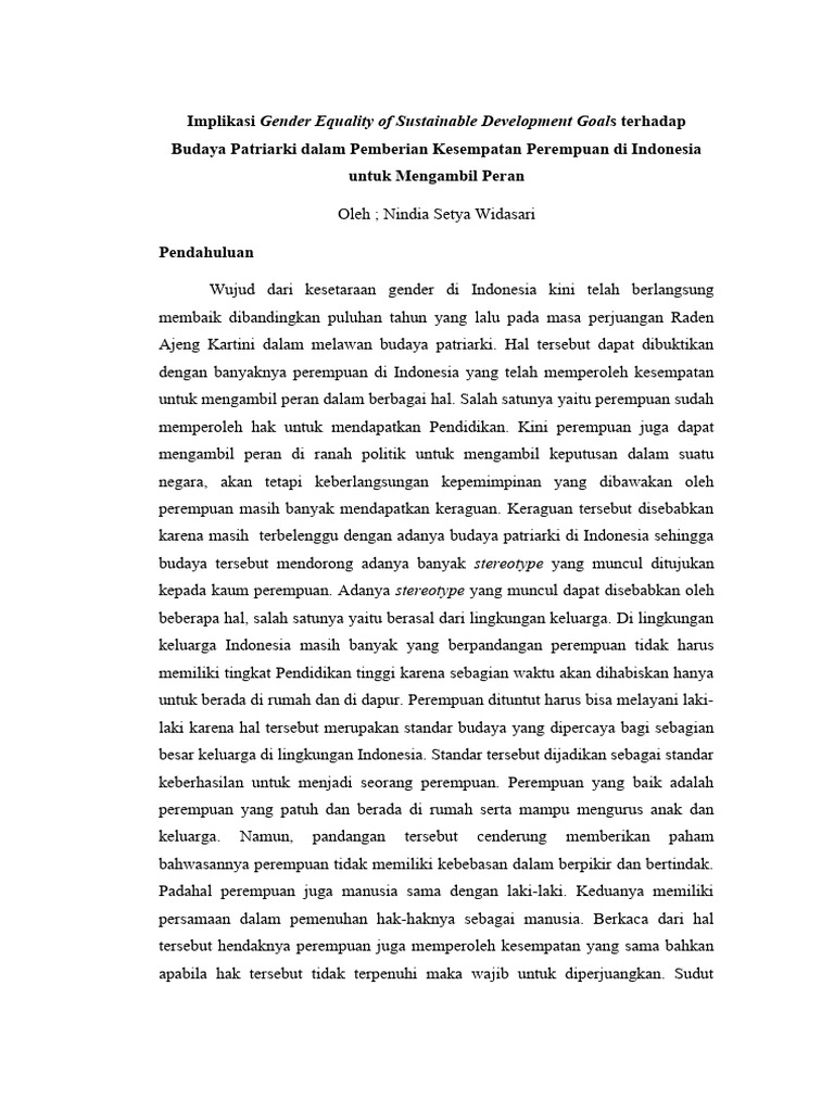 Implikasi Budaya Patriarki Terhadap Tujuan Sustainable Development Goals Dalam Pemberian ...