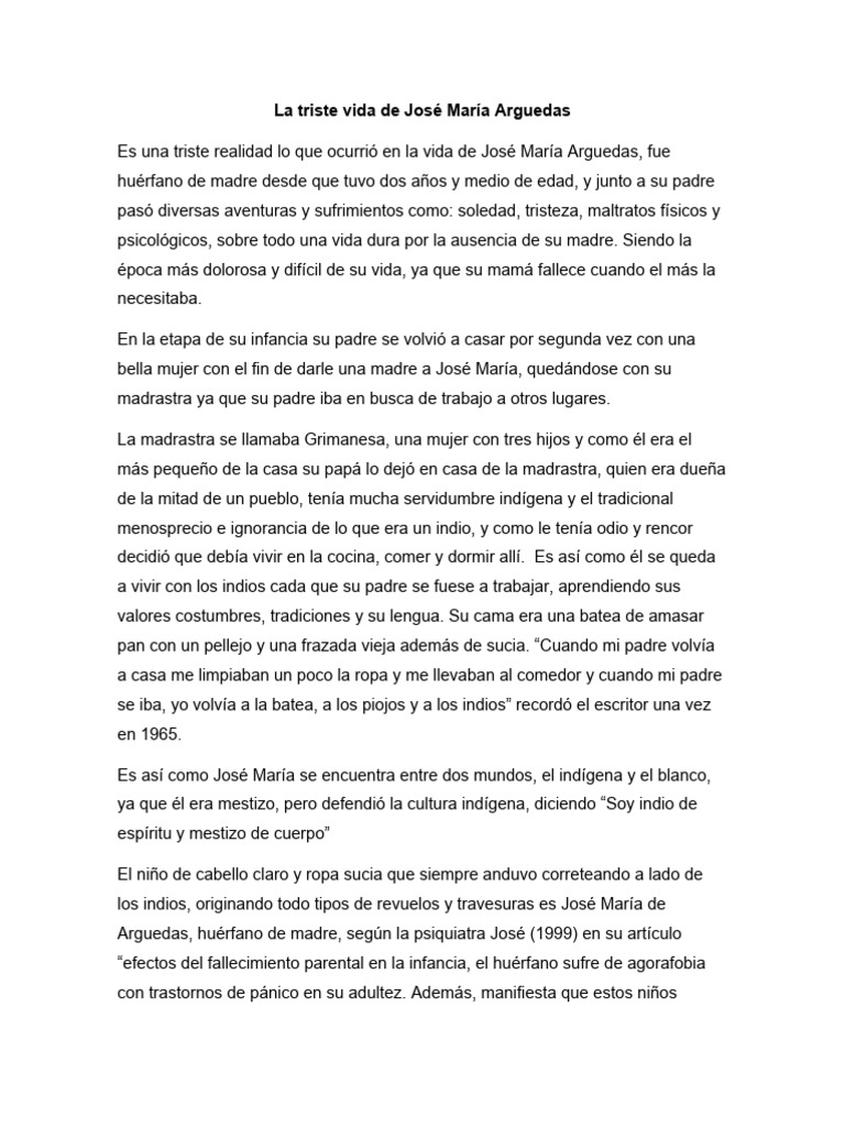 La Triste Vida de José María Arguedas | PDF | Las emociones | Ciencias ...