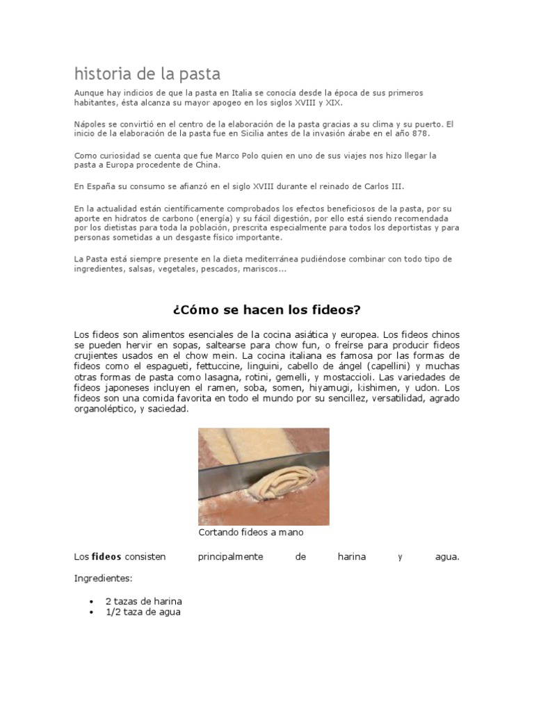 Historia de La Pasta | PDF | Fideos | Pasta