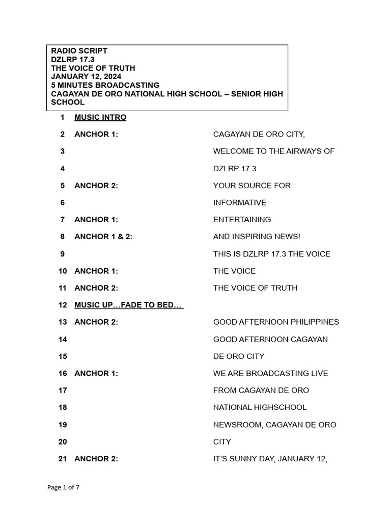 Radio Script | PDF | Journalism | Mass Media