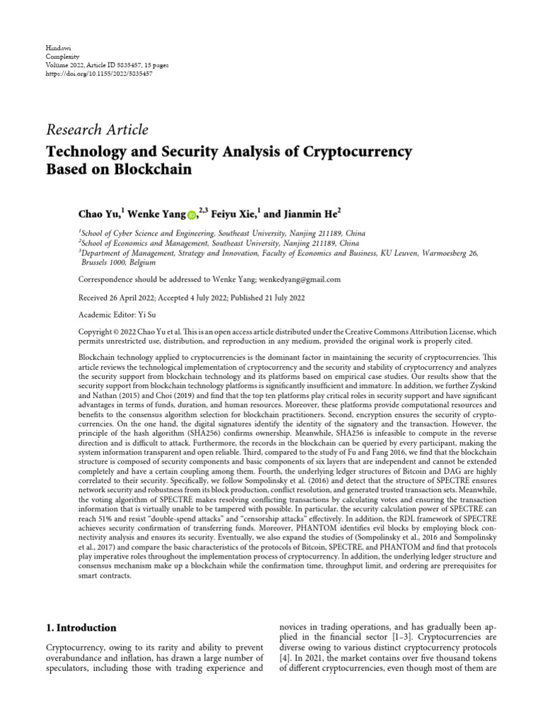 Technology and Security Analysis of Cryptocurrency | PDF | Cryptocurrency | Public Key Cryptography