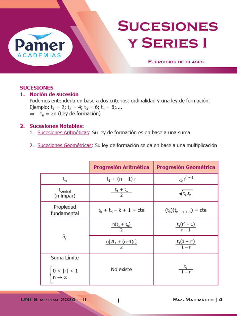 Ejercicios sobre Sucesiones Notables | PDF | Secuencia | Matemáticas