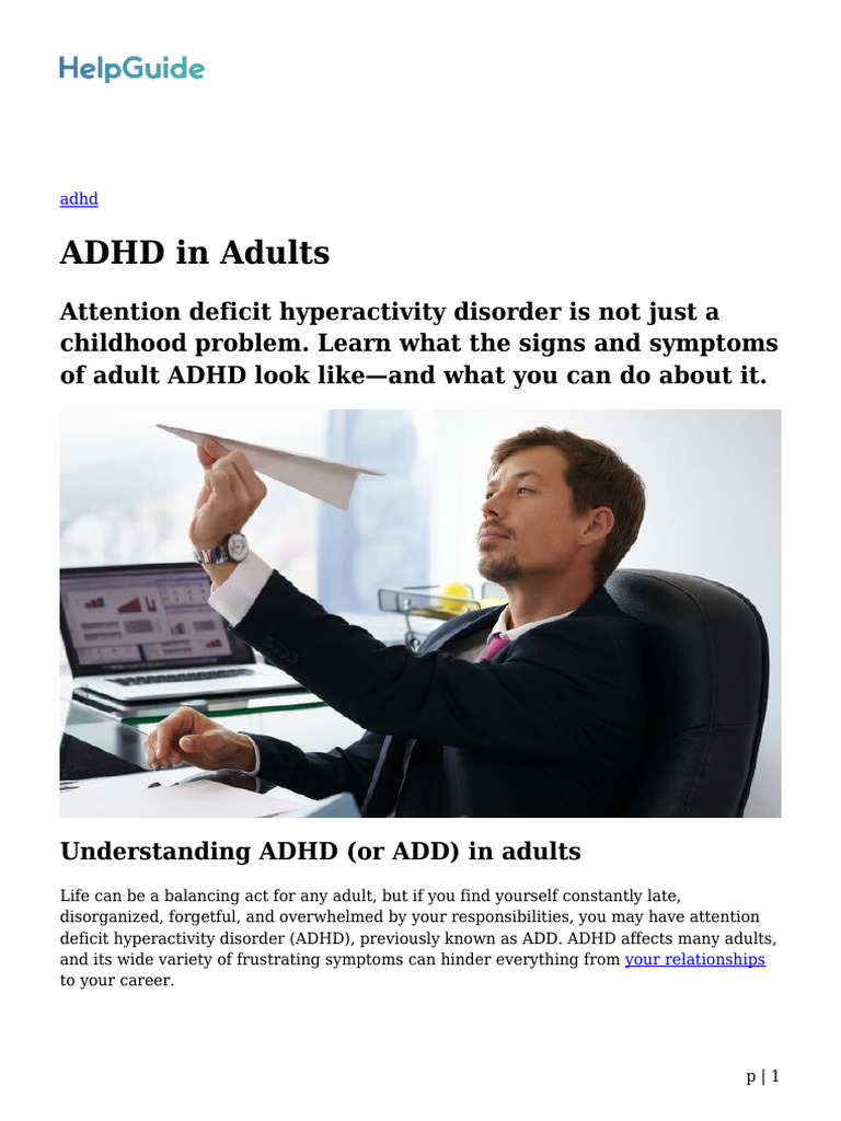 ADHD in Adults | Download Free PDF | Attention Deficit Hyperactivity ...