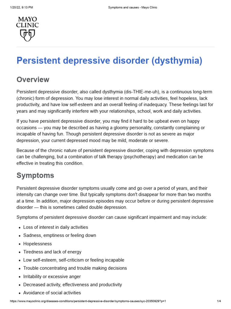 Dysthimia | PDF | Major Depressive Disorder | Depression (Mood)