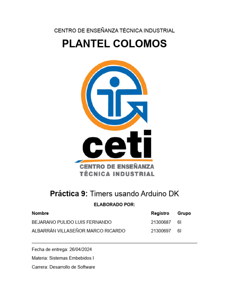 Practica Timers SE1 CETI | PDF | Arduino | Diodo emisor de luz
