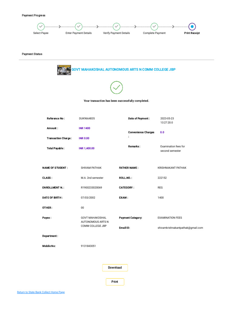 Exam Fee Payment Confirmation | PDF | Payments | Banking