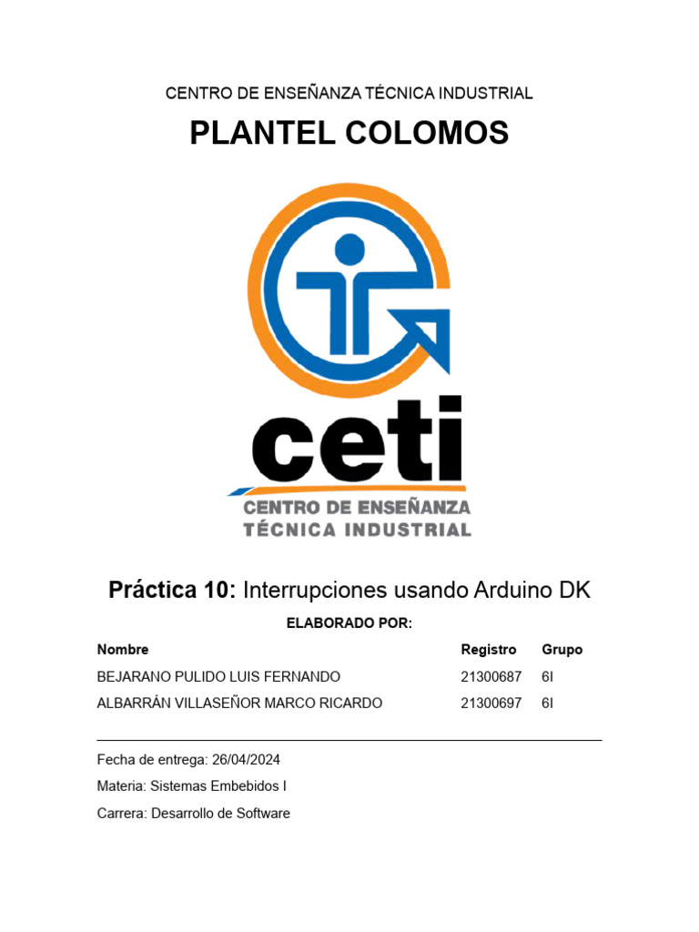 Liaro Fernando 6I1 Act17 Practica10 Interrupciones SE1 CETI | PDF | Microcontrolador | Diodo ...