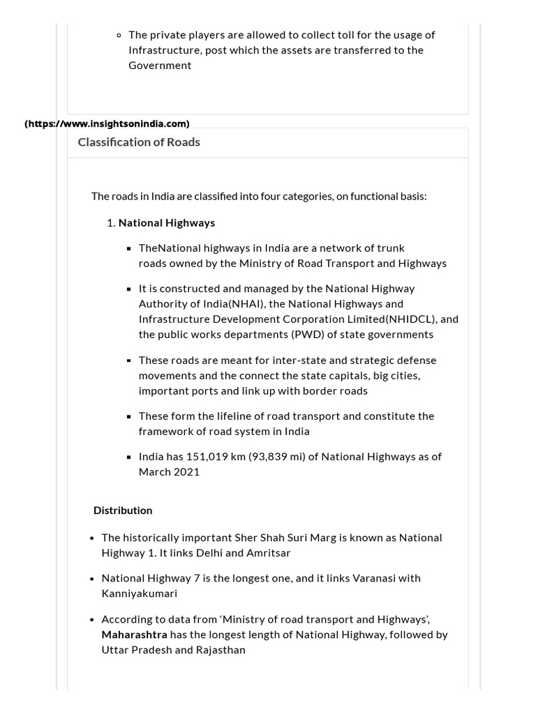 Roadways - Insightsias - Simplifying Upsc Ias Exam Preparation | PDF ...