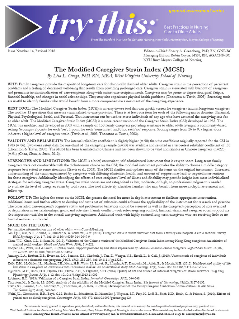MCSI tool | PDF | Caregiver | Gerontological Nursing