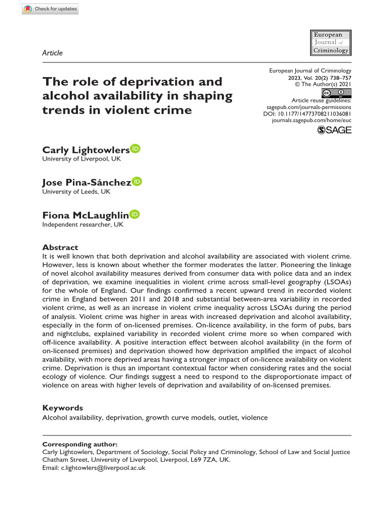 Lightowlers Et Al 2021 The Role of Deprivation and Alcohol Availability ...
