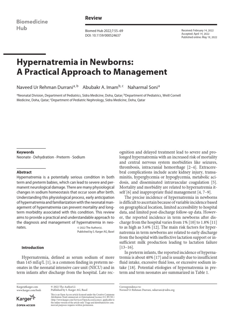Hypernatremia in Newborns - A Practical Approach To Management | PDF ...
