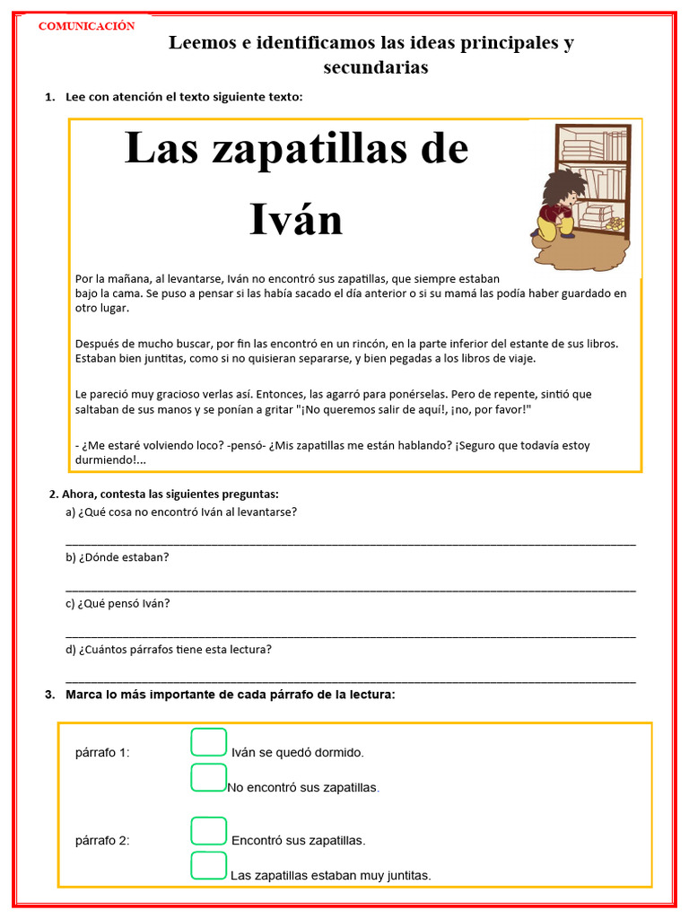 4 FICHA COM. Leemos e Identificamos Las Ideas Principales y Secundarias ... 4 FICHA COM. Leemos e Identificamos Las Ideas Principales y Secundarias ...