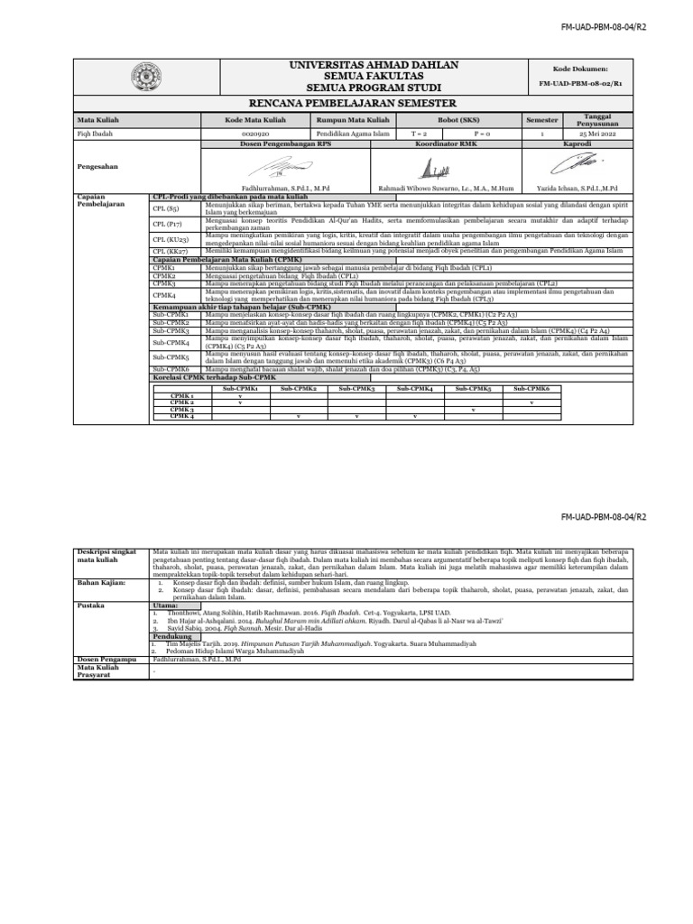 RPS OBE Fiqh Ibadah - Fadhlurok2022 | PDF