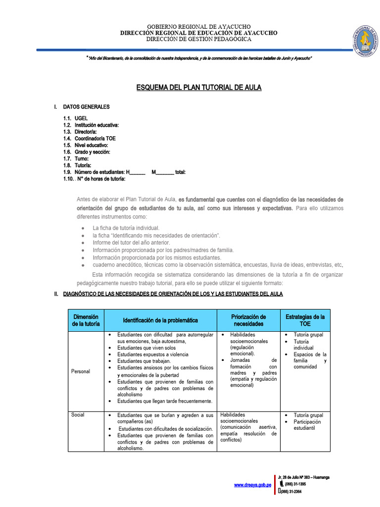ESTRUCTURA DEL PLAN TUTORIAL DE AULA 2024 24032024 | PDF | Las ...