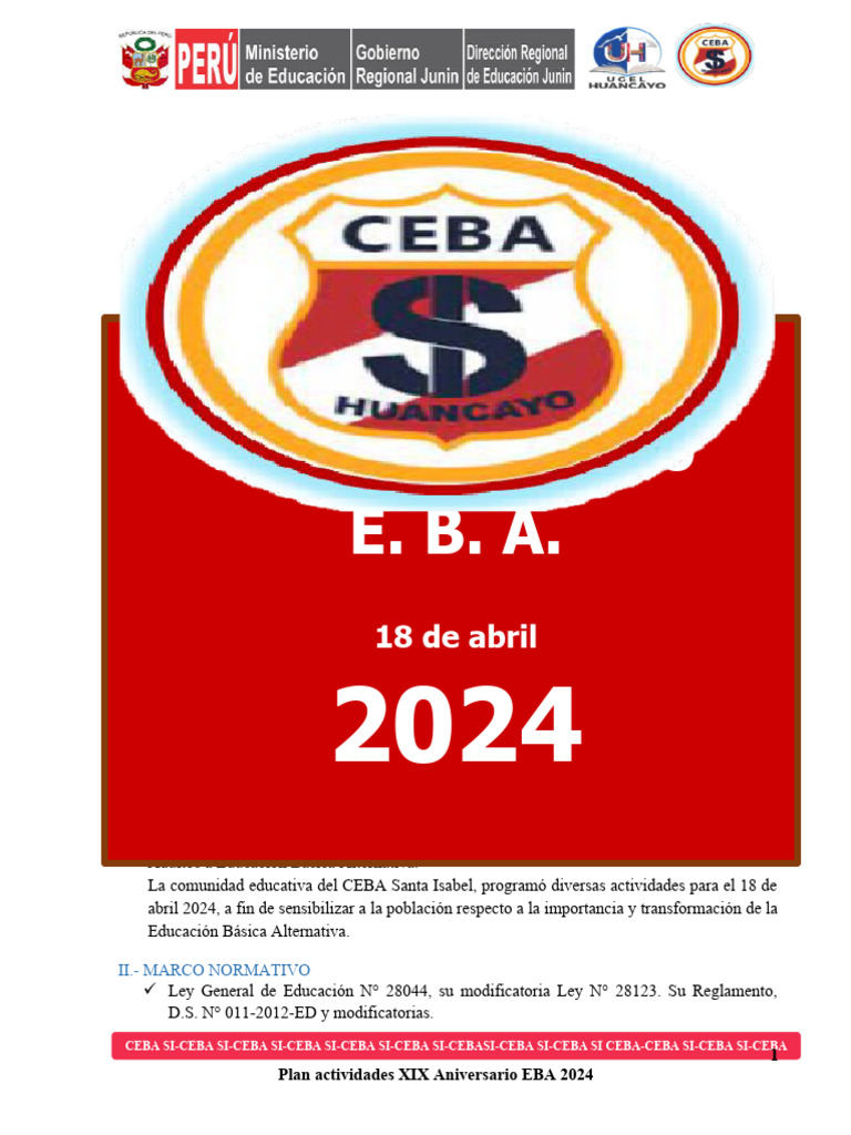 PLAN XIX ANIVERSARIO EBA | PDF