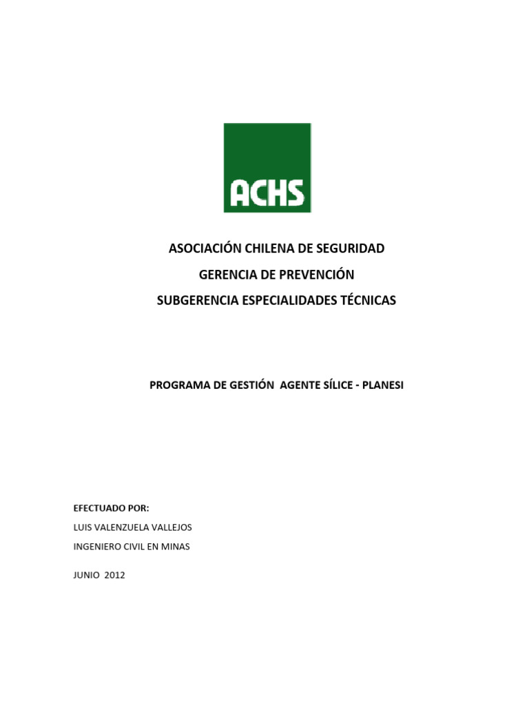 Programa Gestion Agente Sílice-Planesi ACHS | PDF | Higiene Ocupacional | Business
