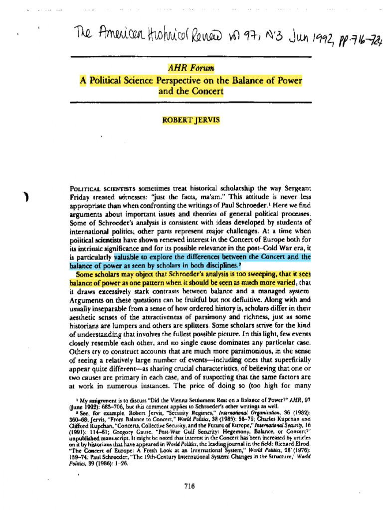 Jervis A Political Science Perspective On Balance of Power | PDF ...