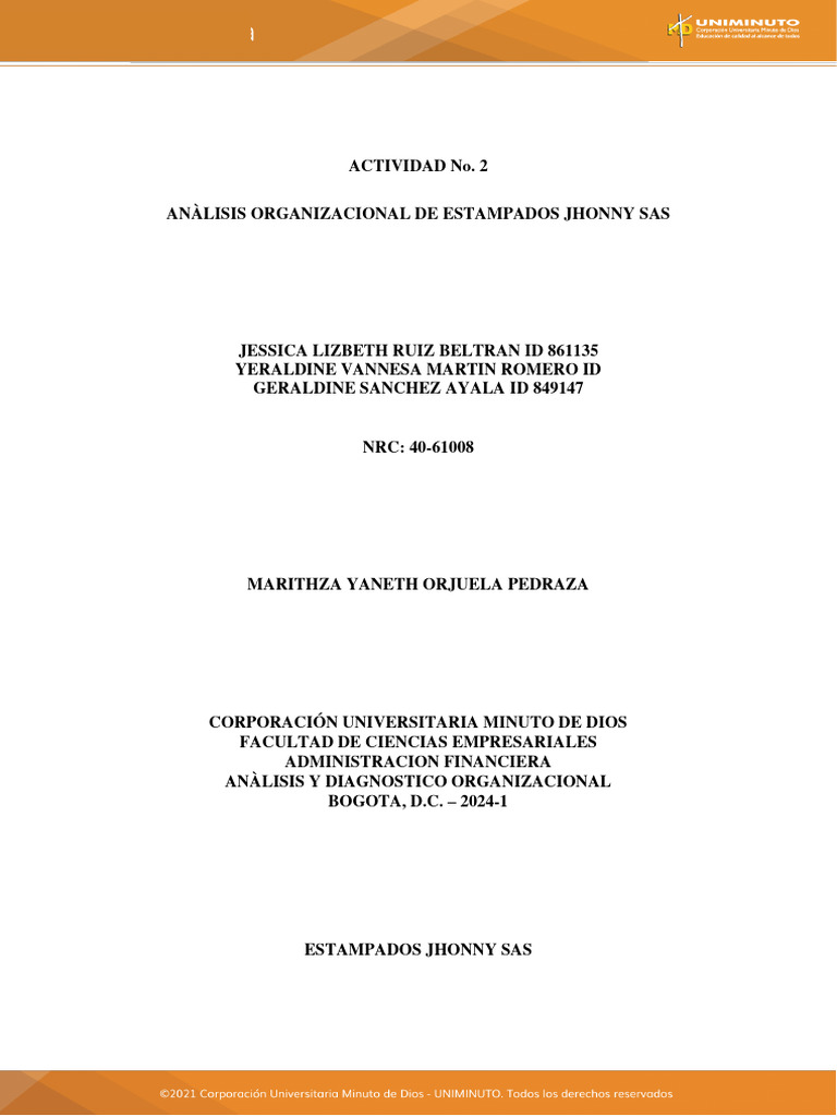Anàlisis Organizacional Actividad No. 2 | PDF | Calidad (comercial) | Business