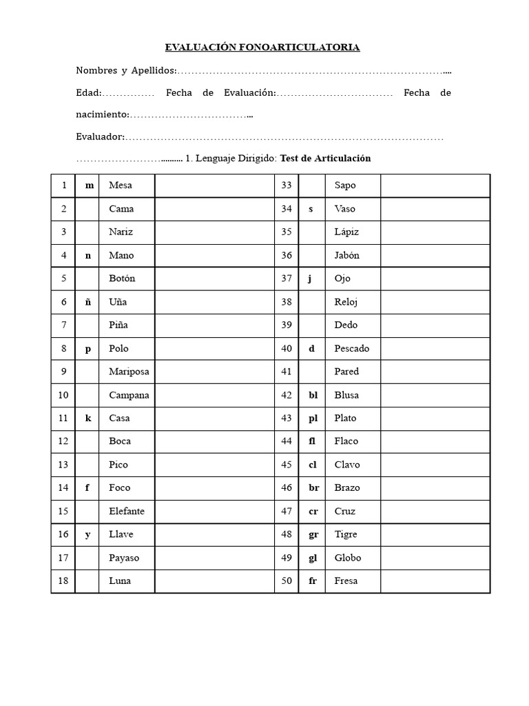 Test de Articulacion | PDF