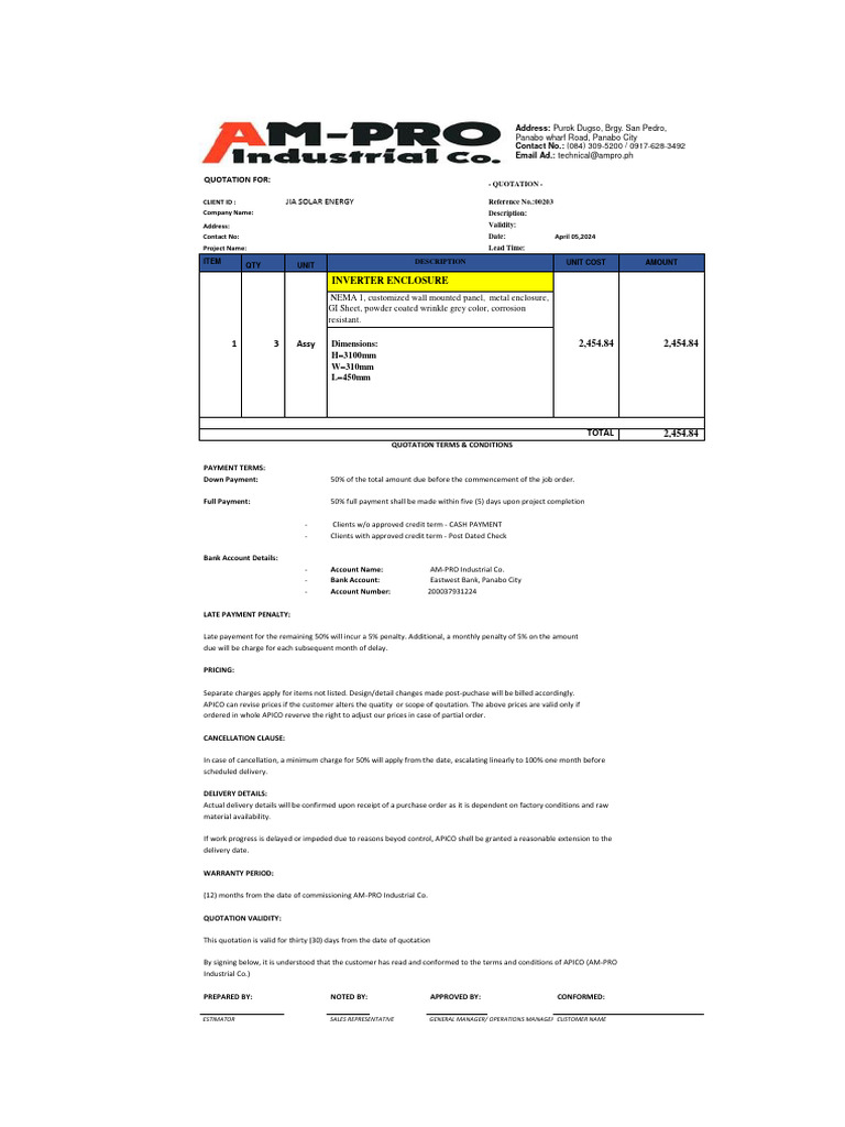 Inverter Enclosure: Quotation For | Download Free PDF | Business