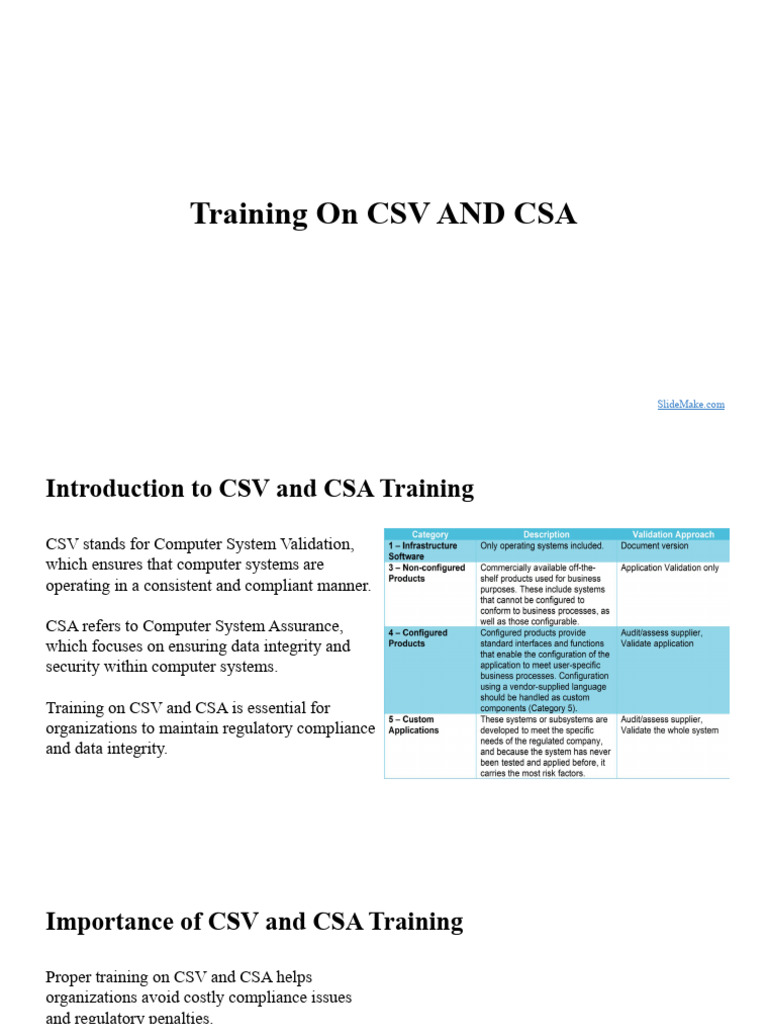 Training On CSV and Csa | PDF | Regulatory Compliance | Computer Security