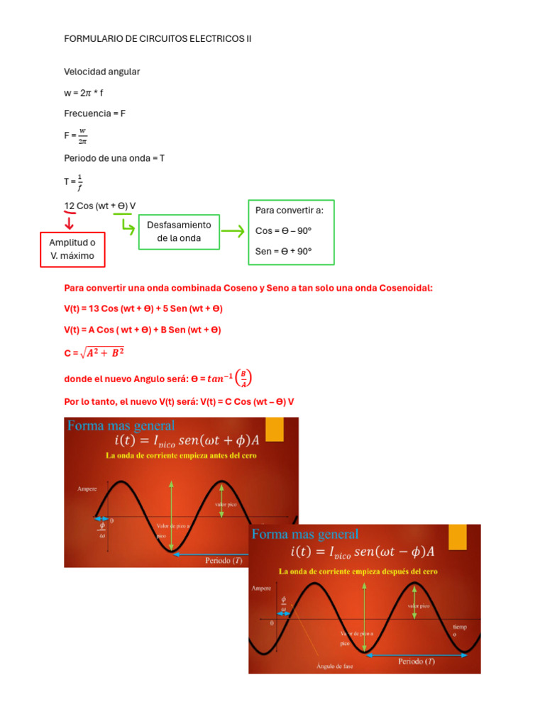 Formulario de Circuitos Electricos Ii | PDF | Cantidad | Oscilación