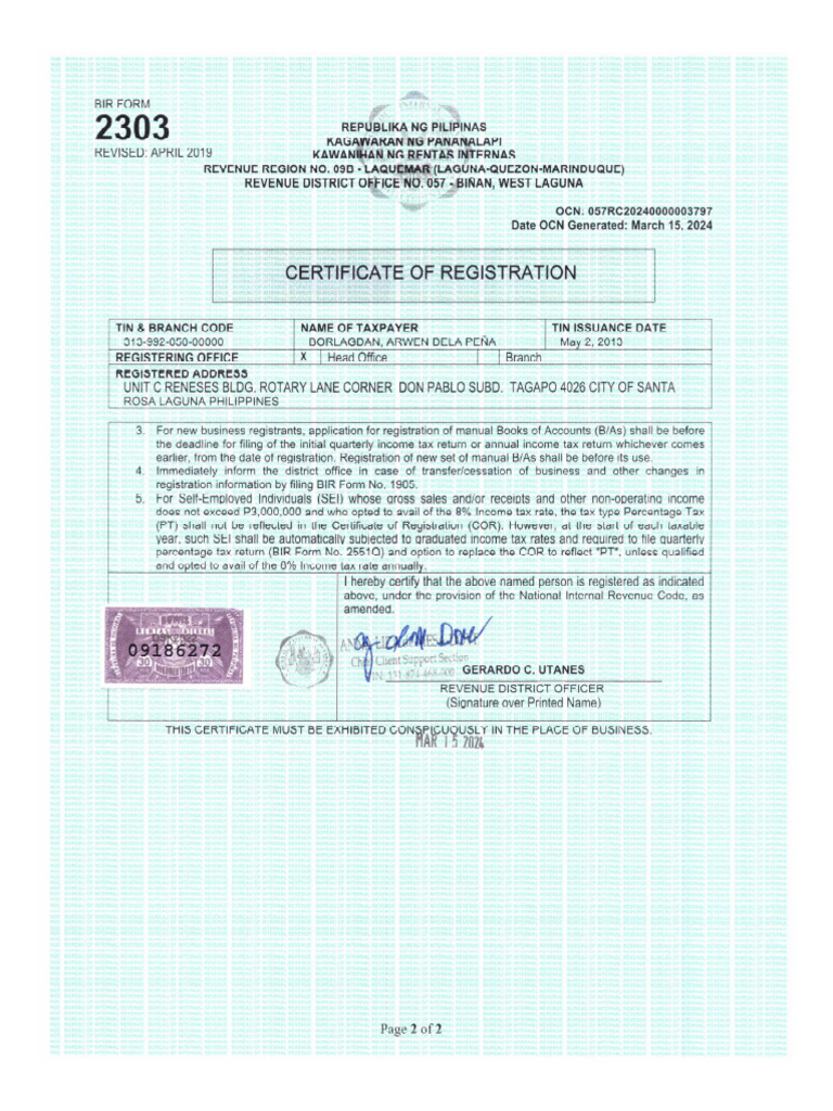 2303 Certificate | PDF