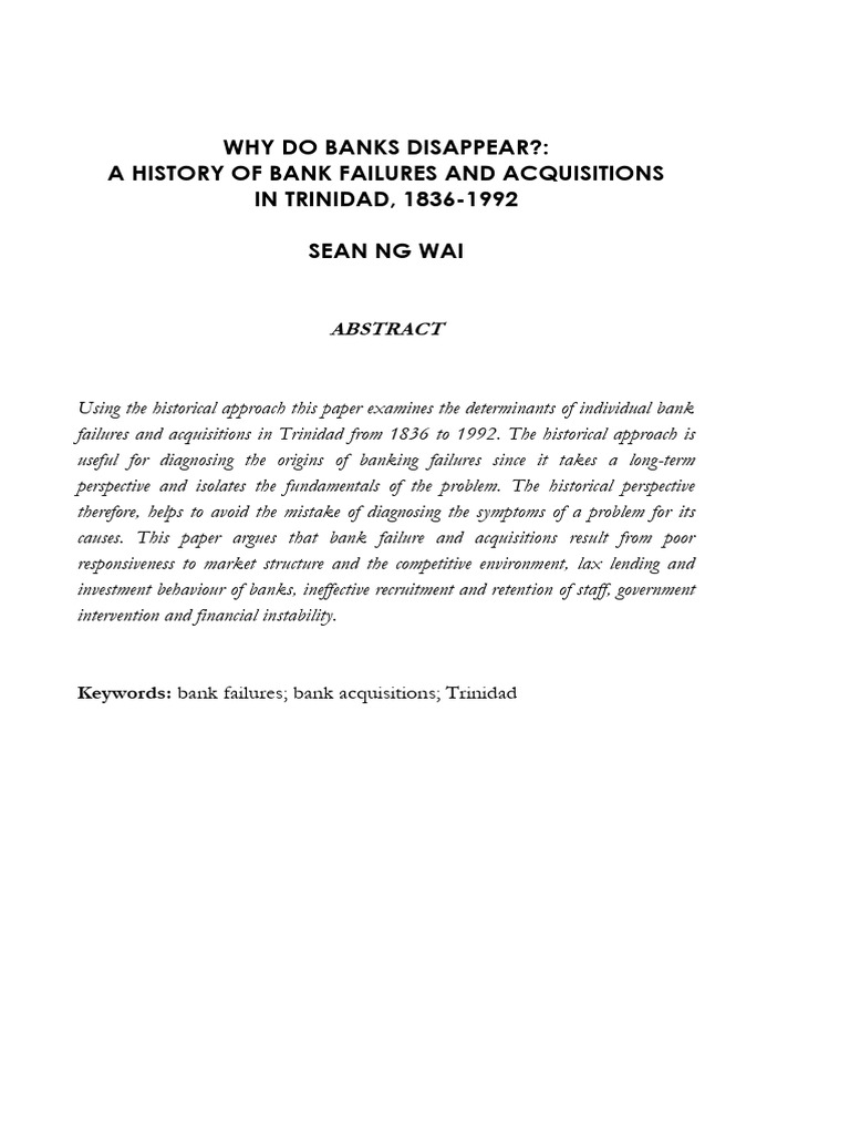 Why Do Banks Disappear?: A History of Bank Failures and Acquisitions IN ...