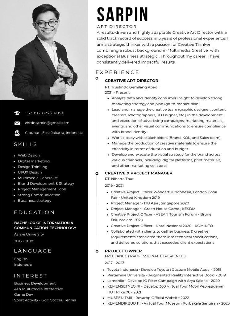 CV Art Director - Sarpin Zahrudin | PDF | Brand | Multimedia