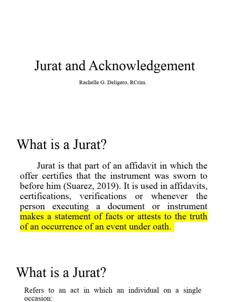 Jurat and Acknowledgement | PDF | Notary Public | Affidavit