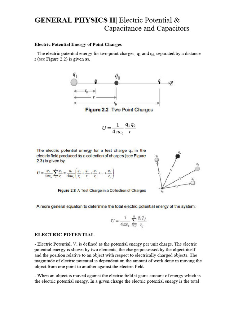 GENERAL PHYSICS II - Electric Potential &: Capacitance and Capacitors | PDF | Capacitor | Dielectric
