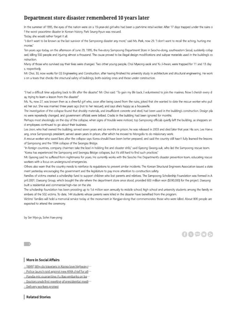 Department Store Disaster Remembered 10 Years Later | PDF