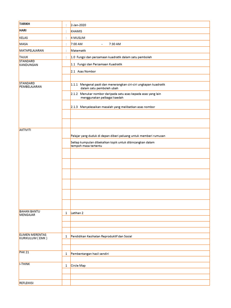 RPH Matematik T4 2020 | PDF