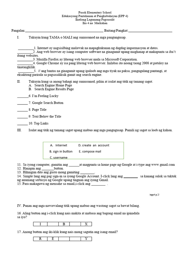 Gr.4-Q1-3rdSummative-EPP4-2021 - ICT | PDF