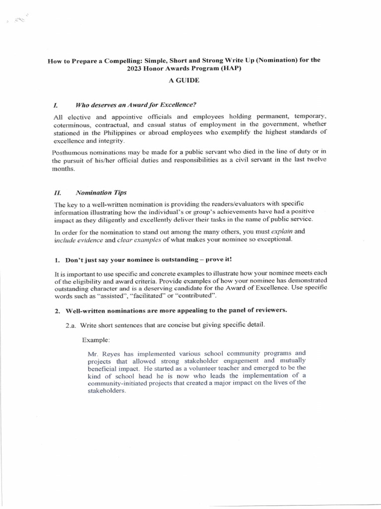 Write Shop Guide CSC Honor Awards Program | PDF | Leadership | Social Work