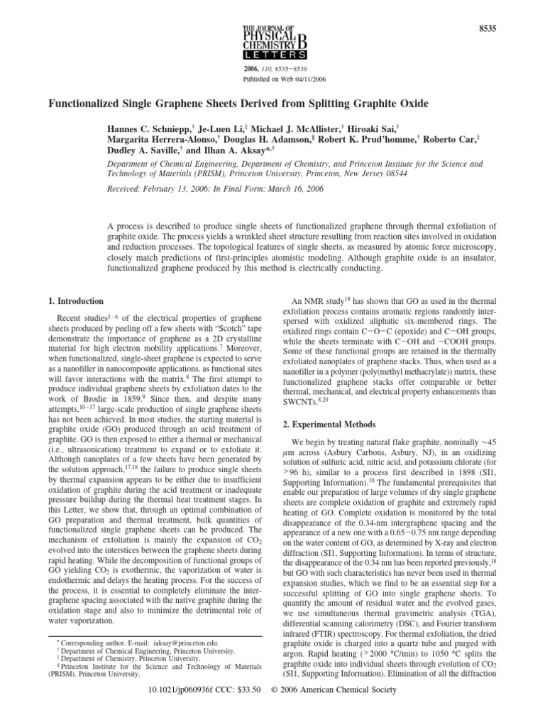 Functionalized Single Graphene Sheets Derived Form Splitting Graphite ...