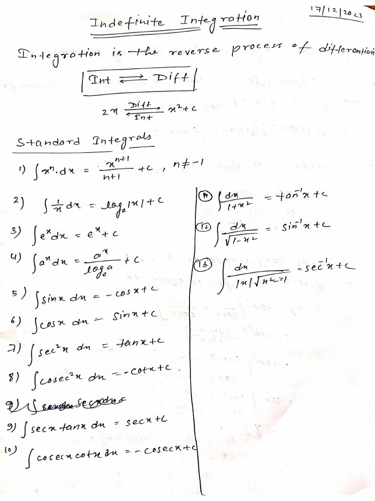 indefinite integration notes unacademy | PDF