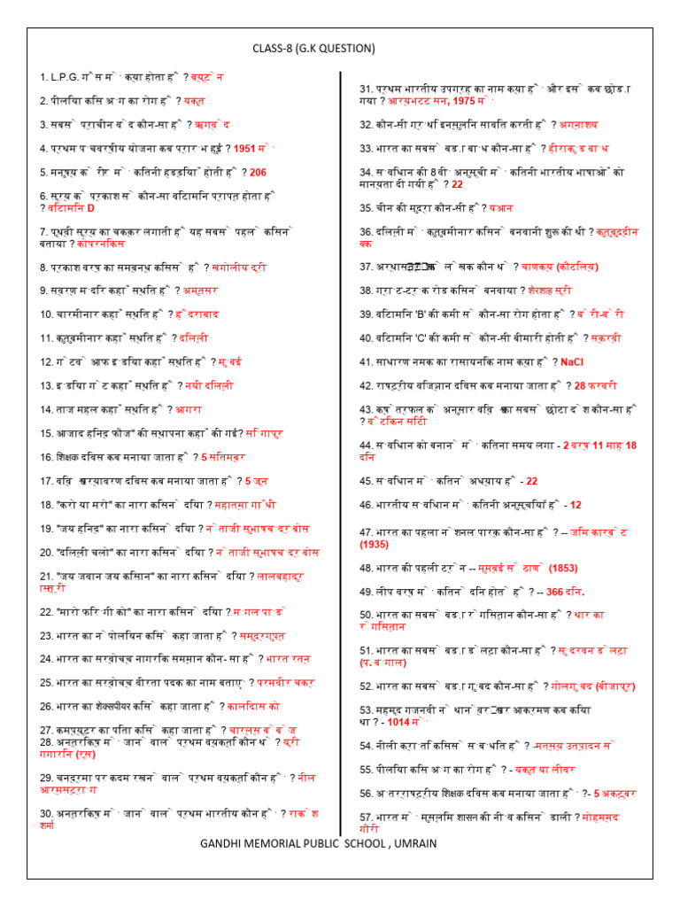 GK For Class 8 | PDF