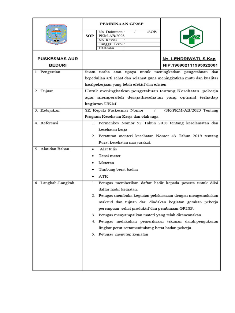 1.sop Pembinaan GP2SP | PDF