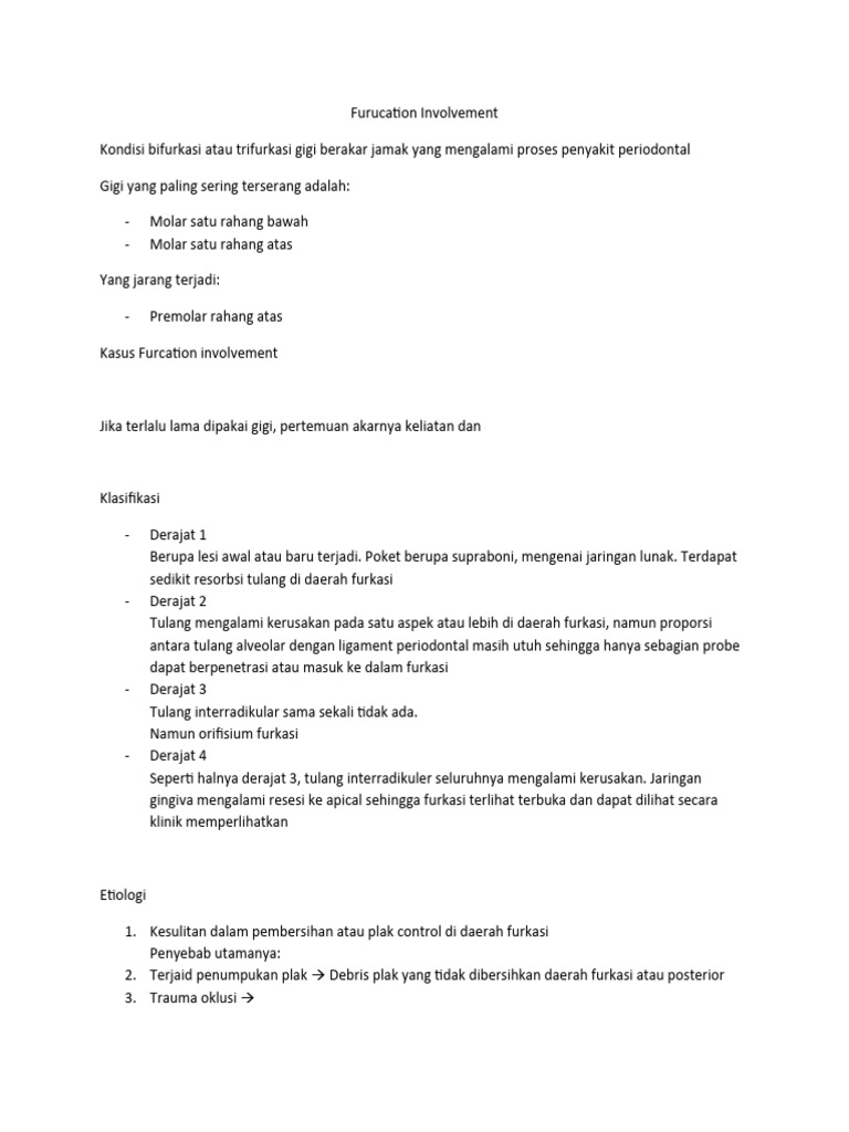 Furcation Involvement: Klasifikasi dan Perawatan | PDF | Kesehatan Holistik | Sains & Matematika
