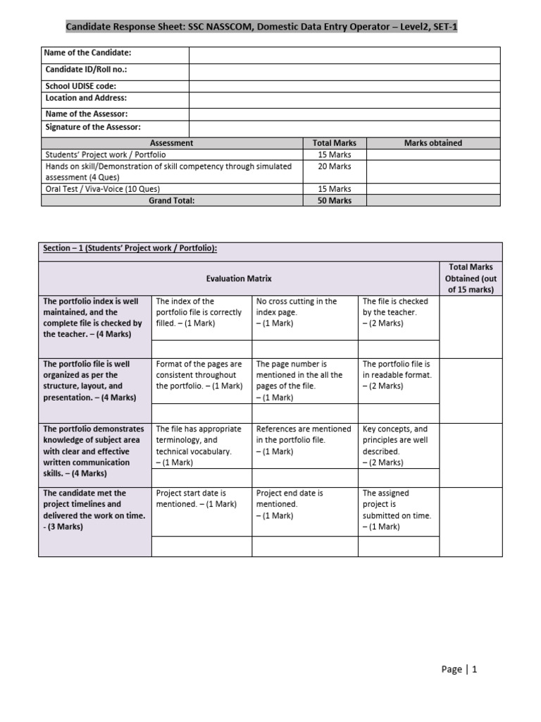 Candidate Response Sheet_Set1 | PDF