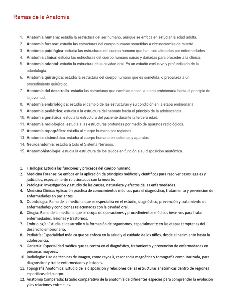 Guía de Ramas de la Anatomía | PDF | Anatomía | Radiología