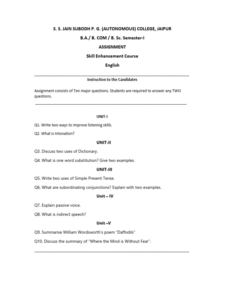 BA BCom BSC English SECAsignment | PDF