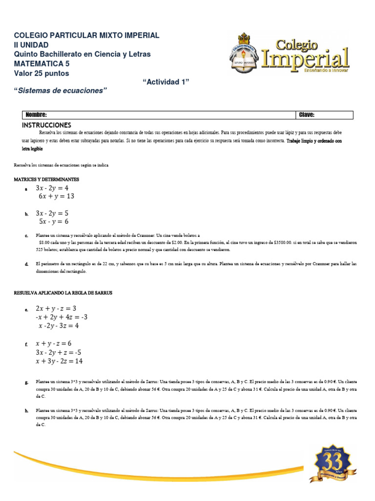 Uii Tarea 1 5 Bachillerato (1) - 240424 - 221505 | PDF | Ecuaciones | Matemáticas