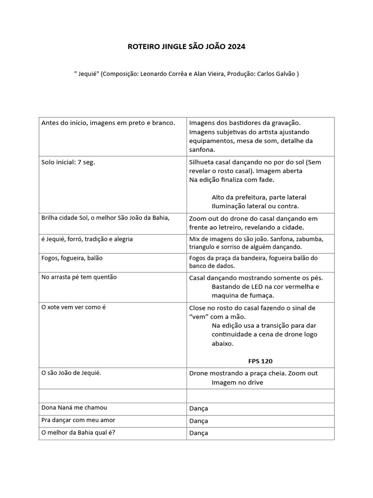 Roteiro Jingle São João 2024 | PDF