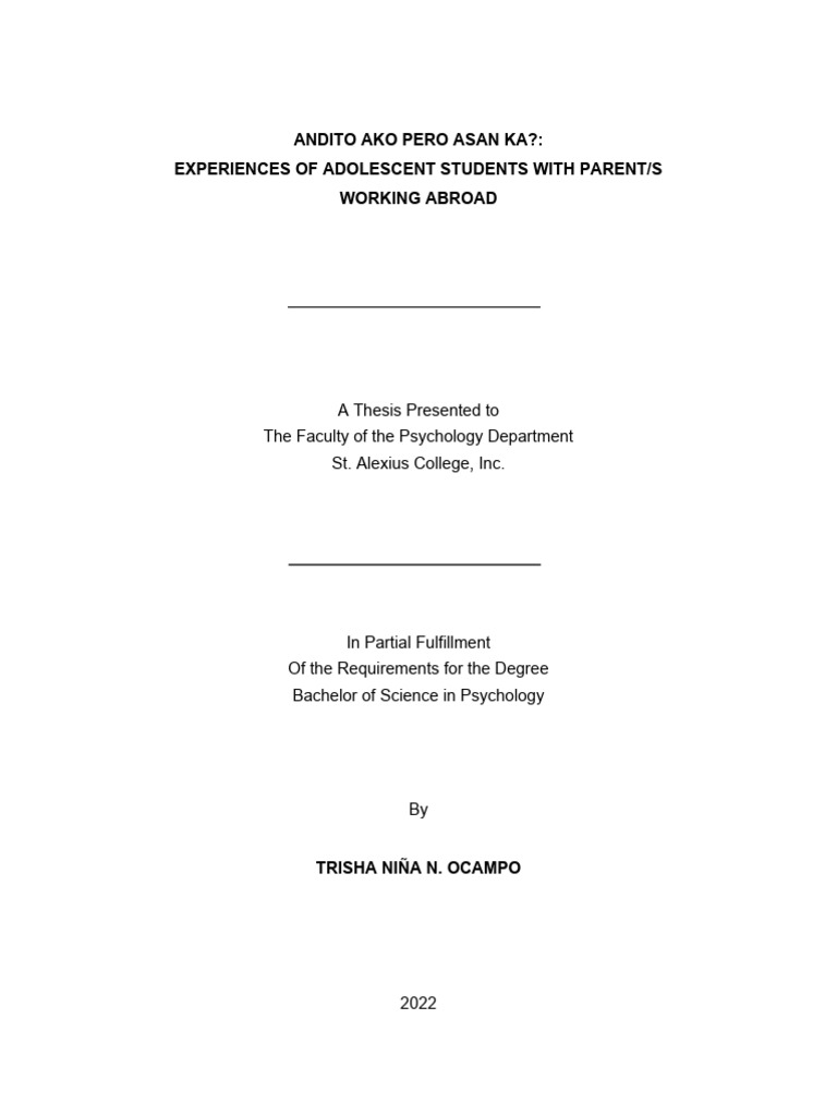 Adolescent Students' Experiences with Migrant Parents | PDF ...